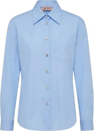 N&deg;21 Femme, Blouses et Chemises, Bleu, Taille: 38 FR Chemise en popeline &agrave; boutons de cristal