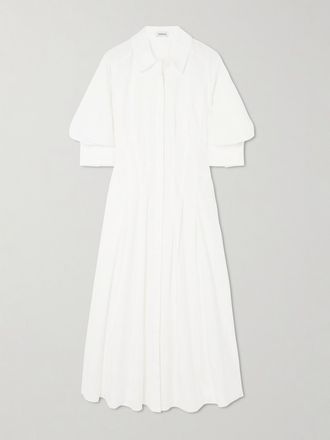 SIMKHAI Jazz Midi-hemdblusenkleid Aus Popeline Aus Einer Baumwollmischung Mit Falten - Weiß