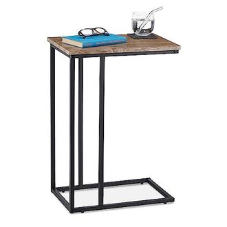 Relaxdays Table dappoint, Design Industriel, en Forme de C, m&eacute;tal, Aspect Bois, H x L x P 66 x 46 x 30 cm, Marron/Noir