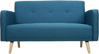 Miliboo Canapé scandinave 2 Places en Tissu Bleu Canard et Bois Clair Ulla