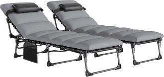 OUTSUNNY Lot de 2 bain de soleil - chaise longue jardin - Outsunny - matelas 9cm pliable dossier 5 positions - textil&egrave;ne - 200x57x38cm - gris