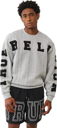 True Religion Herren-Sweatshirt mit Fleece-Applikation - gem&uuml;tlicher Pullover mit Rundhalsausschnitt mit Grafik, Meliert, Grau, X-Large