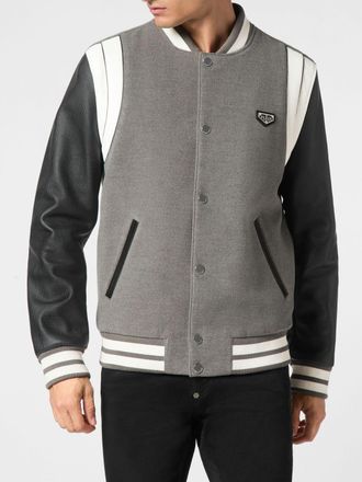 Philipp Plein Blouson bomber en cuir de veau et tissu avec finitions contrast&eacute;es