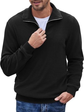 Coofandy Pullover Herren Half Zip Winter Troyer Männer Warm Winterpullover Schwarz XL