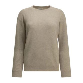 Brunello Cucinelli Rippstrick-Pullover mit Rundhalsausschnitt - - Knitwear - Damen - Beige - S