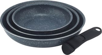 Russell Hobbs Nightfall Stone Pfannenset - Smart Clip Antihaftpfannen, 20, 24 & 28 cm, mit abnehmbarem Griff, vom Herd in den Ofen & auf den Tisch, platzsparend sta