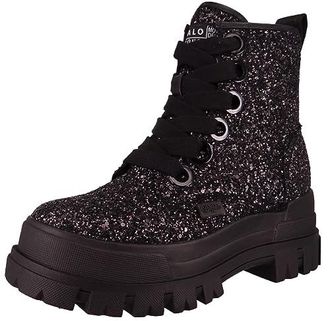 Buffalo Aspha Laceup Hi - Vegan Glitter - Noir Imitation Leather 39 EU