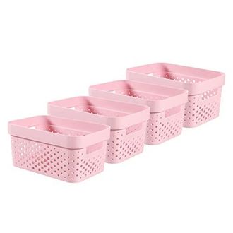 Curver Infinity Dots Lot de 4 petits paniers de rangement 100% recycl&eacute;s 11 l Rose