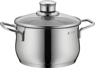 WMF Diadem Plus Kochtopf klein 16 cm, Glasdeckel, Fleischtopf Induktion 2l, Cromargan Edelstahl poliert, unbeschichtet