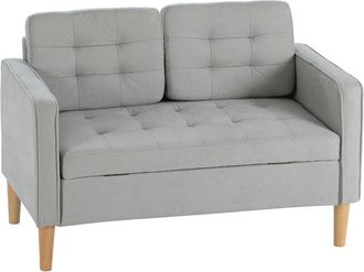 HOMCOM 2 Sitzer Sofa, Couch mit Stauraum, Holzbeine, Gepolsterter Polstersofa mit Samtoptik f&uuml;r Wohnzimmer, Schlafzimmer, 117x 62 x 78 cm, Hellgrau - Homcom