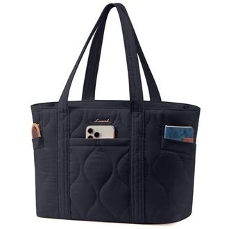 Lovevook Puffer Sac cabas pour femme Grand format, Noir, 15,6