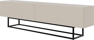 Selsey TV Schrank Board Sideboard Fernsehtisch Fernsehschrank 175 cm Schwarze Beine Gefr&auml;ste Front Graubeige Veldio