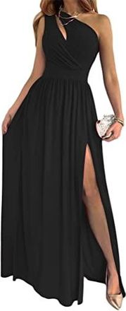 Onsoyours Femme Robe Dos Ouvert sans Manches à Épaules Maxi Robe de Soirée Plage Robe Cocktail Robe Imprimée Robe de Fête A Noir XL
