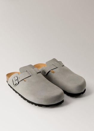 Mango Chaussons sabots en cuir gris clair/pastel - Femme - 36 - MANGO
