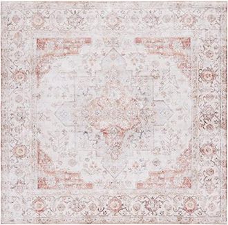 Safavieh Traditionell Teppich für Maschinenwaschbar und rutschfest - Ideal für stark frequentierte Bereiche - Tucson Collection, Kurzer Flor, Hellgrau und Rost