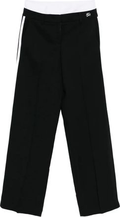Karl Lagerfeld logo-embroidered double waistband straight trousers - Schwarz