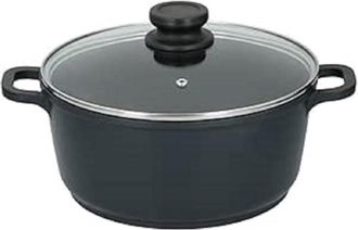 Alpina Kochpfanne - &Oslash;24 cm - 4,3 l - Pfanne - Kasserolle - alle W&auml;rmequellen - mit Deckel - Sp&uuml;lmaschinenfest - Schwarz