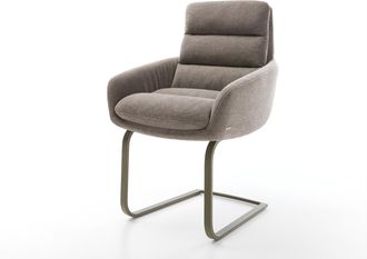 DELIFE Freischwinger Abelia-Flex mit Armlehnen Strukturstoff Soft Taupe Freischwinger flach Effektfinish Titan, Esszimmerst&uuml;hle