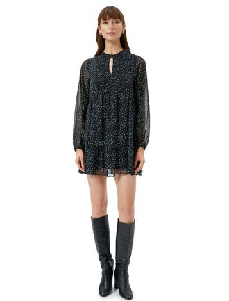 Koton Women Gimped Cut Out Detail Polka Dotted Mini Chiffon Dress