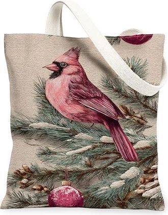 Generic Sac fourre-tout vintage en toile motif p&ecirc;che oiseau rustique motif pin arbre r&eacute;utilisable sacs &agrave; provisions l&eacute;gers lavables &eacute;paule, p&ecirc;che, 13x15 Inch