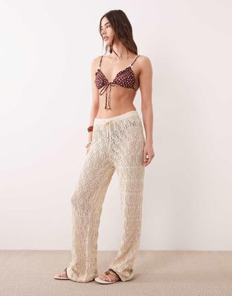 Iisla & Bird IIsla & Bird - Pantalon de plage en maille au crochet &agrave; bordures contrastantes - Cr&egrave;me-Neutre