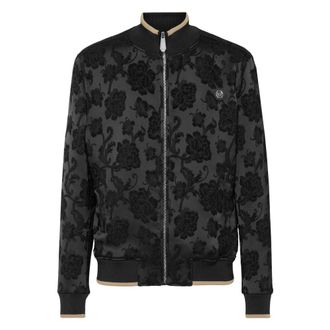 Philipp Plein Homme, Vestes, Noir, Taille: M Bomber Jacket Jacquard Flowers