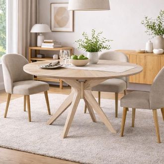 M&S Collection Table &agrave; manger ronde 120x75 cm ch&ecirc;ne blanchit - LYXO