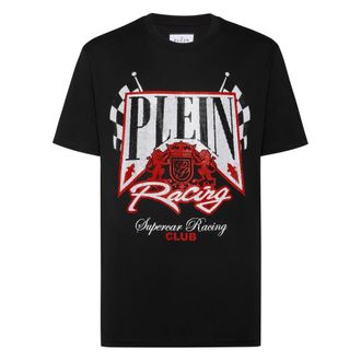 Philipp Plein Homme, Tops, Noir, Taille: 2XL T-Shirt Col Rond Racing