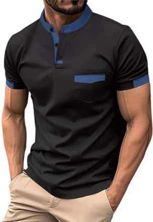 Generic Chemises de gommage en &eacute;lasthanne pour homme - Printemps &eacute;t&eacute; d&eacute;contract&eacute; &agrave; manches courtes - Couleur unie - T-shirt en coton m&eacute;lang&eacute;, Noir, XXL