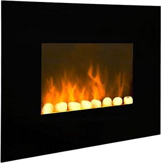 Chemin'Arte Elektrischer Kaminofen mit Fernbedienung Ready Warm Flames. 2000 W mit 2 Leistungsstufen, Gekrümmte Anzeigetafel aus gehärtetem Glas, LED-Lichter