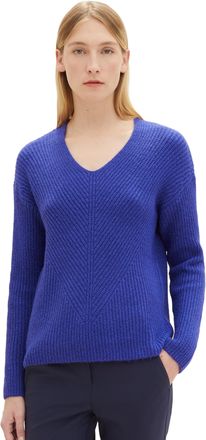Tom Tailor Damen 1039242 Basic Pullover mit V-Ausschnitt, 33965-crest Blue Melange, XXL