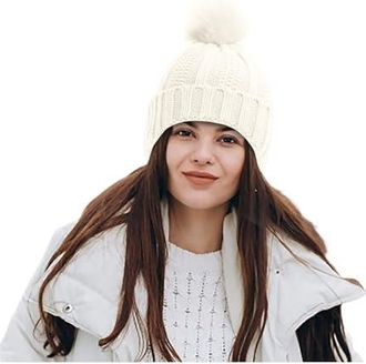 Generic Bonnet Femme Hiver Bonnet Femme Chapeau Femme Hiver Confortable Classique - Tricot &Eacute;pais Douillet Hiver, Style Ample Et Chaud, Parfait pour Journ&eacute;es F