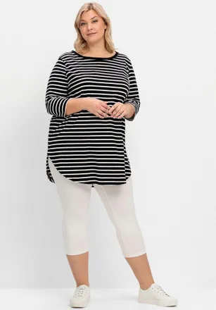 Sheego T-Shirt Longshirt 3/4-Arm mit Streifen und Nacken-Rei&szlig;verschluss