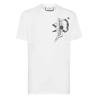 Philipp Plein T-Shirt Rundhals Paisley Gothic - - Tops - Herren - Wei&szlig; - 4XL
