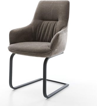 DELIFE Freischwinger Zelia-Flex mit Armlehnen Strukturstoff Soft Taupe Freischwinger flach Schwarz Taschenfederkern, Esszimmerst&uuml;hle