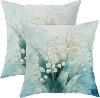 Generic Maiglöckchen-Kissenbezüge, 2er-Set, weiche blaue Blumen-Überwurf-Kissenbezüge, Frühlings-Heimdekoration für Couch, Sofa, Bett, elegante Zierkissen für