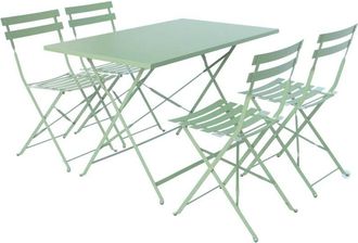 Sweeek Sweeek - Table de jardin bistrot pliante m&eacute;tal + 4 assises 110 x 70cm, avec quatre chaises pliantes, acier thermolaqu&eacute;