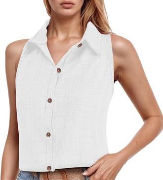Generic D&eacute;bardeur Femme Maillot De Corps Gilet &agrave; Boutons avec col pour Un Style d&eacute;contract&eacute; et Chic, Alliant &eacute;l&eacute;gance et Confort pour Les journ&eacute;es ensoleill&eacute;e