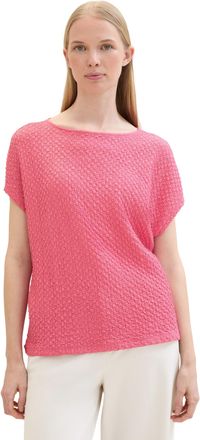 Tom Tailor Damen Basic T-Shirt mit Struktur, carmine pink, XXL