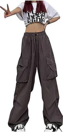 Generic Pantalon cargo pour femme, coupe ample, coupe haute, coupe haute, jambes larges, automne et été, 2024, Y-038 Gris, XXXL