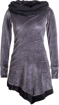 vishes Alternative Bekleidung - Asymmetrisches Patchwork Samtkleid Langarm Gro&szlig;er Schalkragen grau 40-42