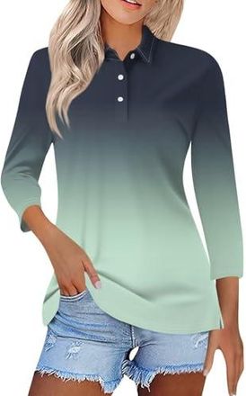 Generic Polo à manches longues pour femme - Multicolore - Coupe classique - En piqué de coton - Protection solaire UPF 50+ - Séchage rapide - Évacuation de lh