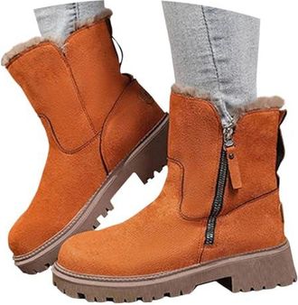 Minetom Chaussures Bottes dhiver en Cuir Femmes Courte Bottines De Neige avec Doublure Chaud Fourrure Fermeture B Orange 36 EU