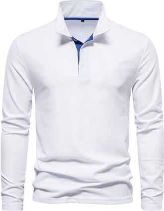 Generic Polo &agrave; manches longues d&eacute;contract&eacute; pour homme - T-shirt l&eacute;ger et respirant pour printemps et automne - Hauts confortables 2026, blanc, XXL