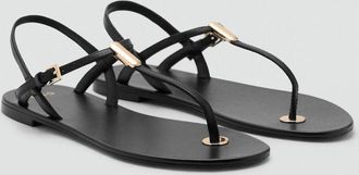 Mango Sandales en cuir d&eacute;tail m&eacute;tallique noir - Femme - 35 - MANGO