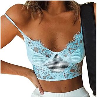 Generic Soutien-gorge sans fil pour femme, soutien-gorge grande taille, sans fil, lingerie sexy &agrave; col en V, bleu, XL