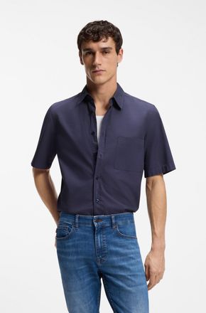 Boss Orange by Hugo Boss Kurzarmhemd BOSS ORANGE, Herren, Gr. L, N-Gr, navy418, Web, Obermaterial: 100% Baumwolle, unifarben, regular fit normal, Rundhals, abgesteppte Kante, 
