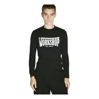 032c Homme, Tops, Noir, Taille: XL T-shirt &agrave; Manches Longues avec Impression Graphique en Coton