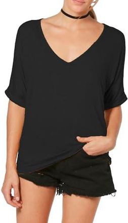 Re Tech UK T-Shirt Oversize - pour Femme - col en V/Manches retroussées/Coupe Chauve-Souris - Style Casual - Tailles EU 36-54 - Noir - XXXL EU 52-54