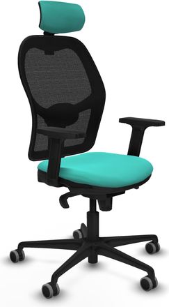 Piqueras y Crespo 24-Stunden-B&uuml;rostuhl mit 2D-Armen, h&ouml;henverstellbare Lendenwirbelst&uuml;tze und h&ouml;henverstellbares Kopfteil in H&ouml;he und Neigung, Schwarz/T&uuml;rkis